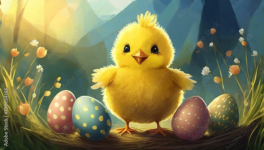 uova pasquali con pulcino giallo simpatico e sorridente. alta ...