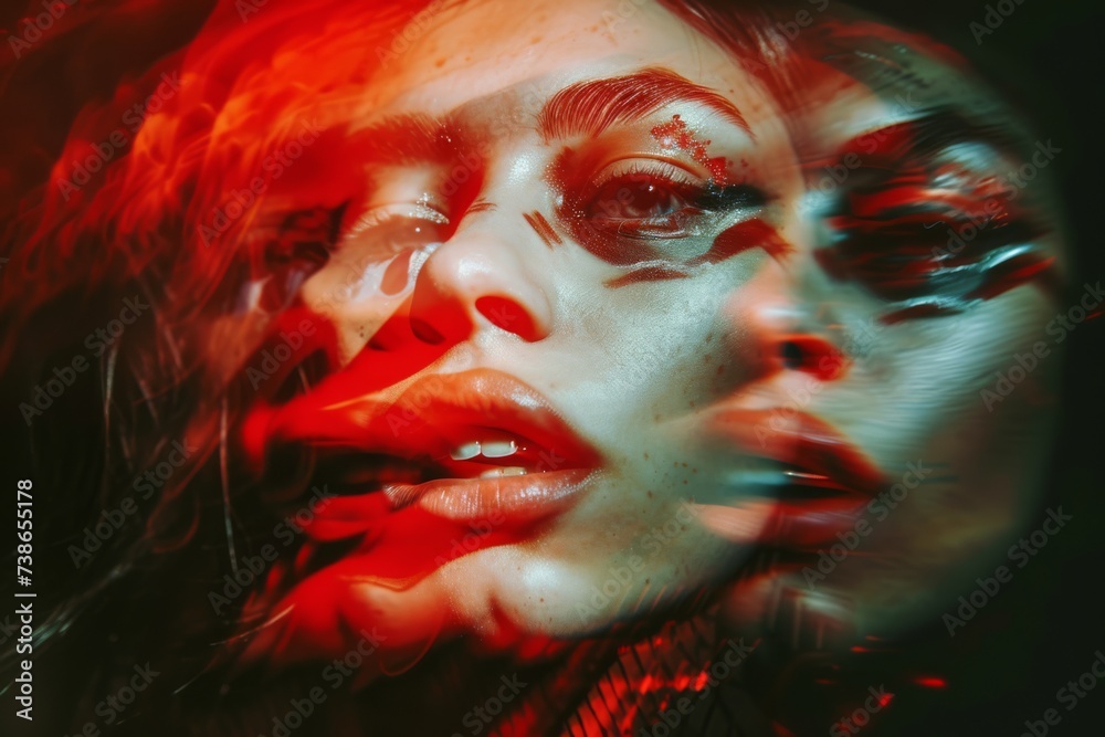 demon covered face bejeweled avant garde model, chromatic aberration ...