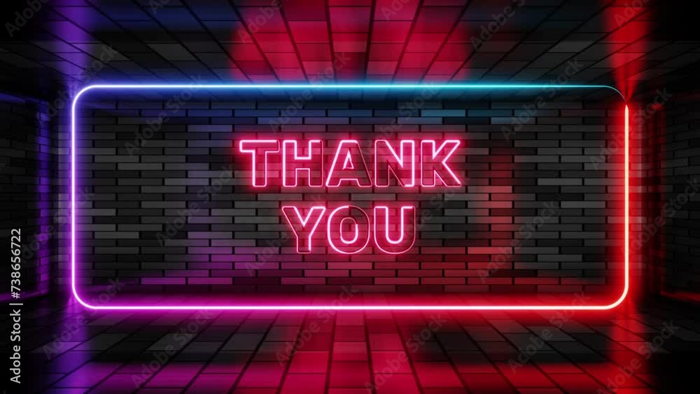 Vidéo Stock Neon sign thank you in speech bubble frame on brick wall ...