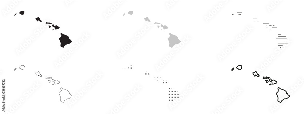 Hawaii State Map Black. Hawaii map silhouette isolated on transparent ...