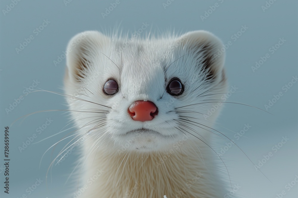Gracefully prowling through the lush greenery, a majestic white ferret ...