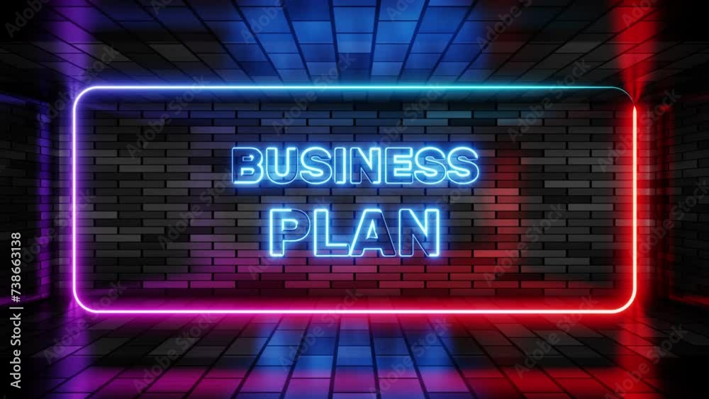 Neon sign business plan in speech bubble frame on brick wall background ...