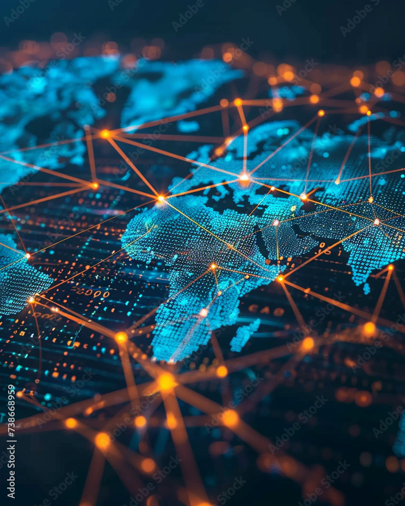 Abstract world map with digital connections highlighting global ...