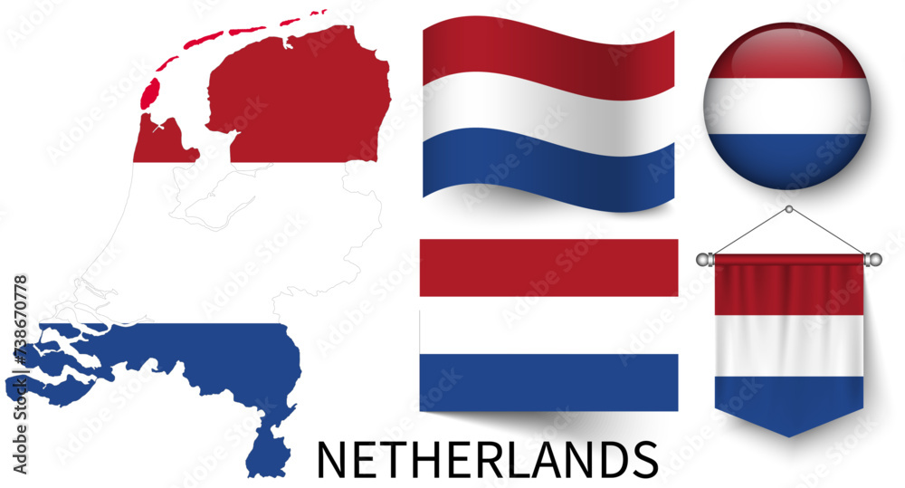 Poster The various patterns of the Netherlands national flags and the ...