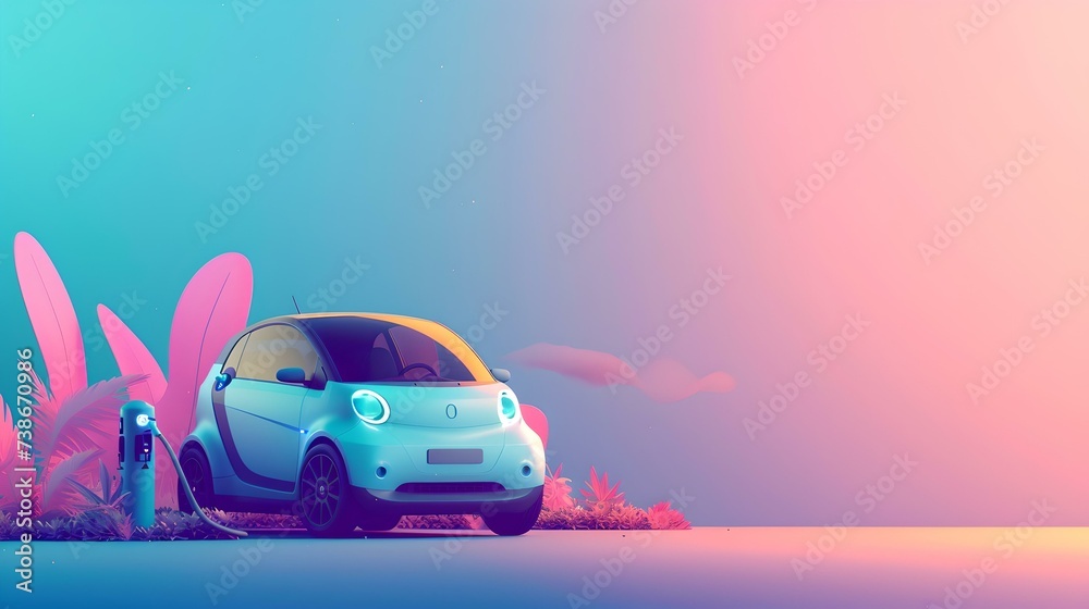 Futuristic electric vehicle with colorful neon lights. compact eco ...
