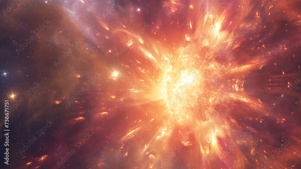 Radiant bursts of energy exploding from a cosmic core, creating a ...