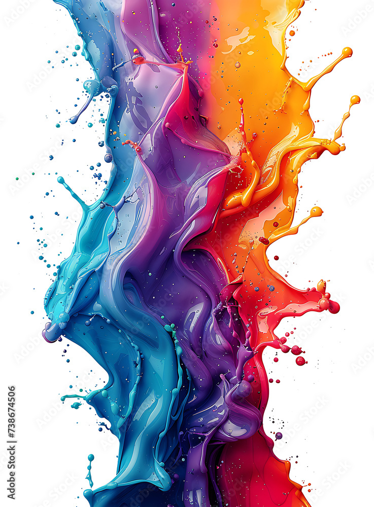 colorful cascading melted liquid rainbow crayons splash frozen in an ...