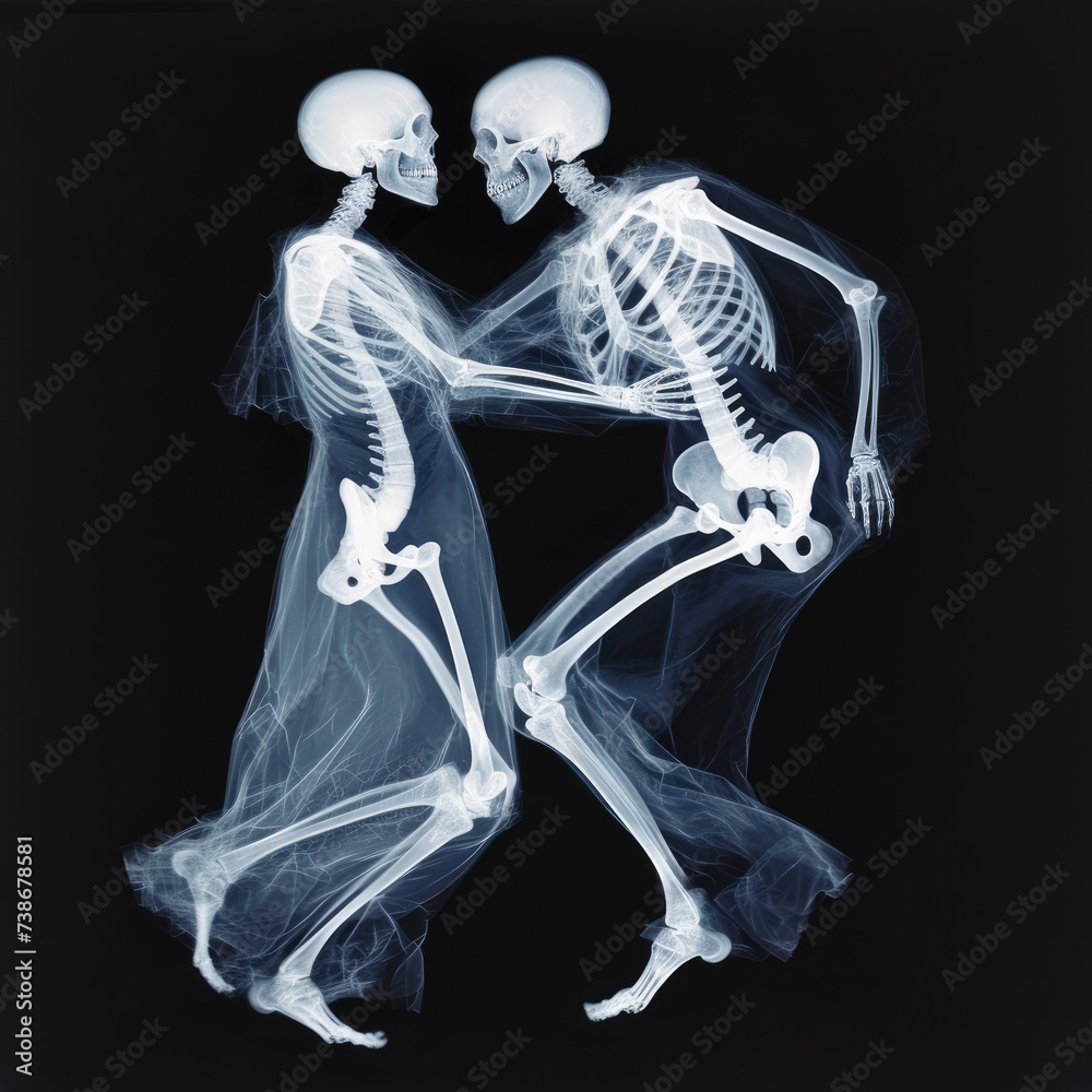 X-Ray Vision of Two Skeletons Engaged in a Passionate Dance Stock ...