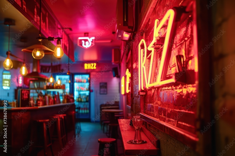 Poster Rizz word of the year yellow neon sign at pink bar – Wall Art ...