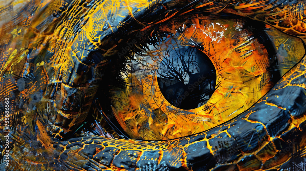 Close-Up Eye of Reptile or Dragon, Detailed Textures, Vibrant Colors on ...