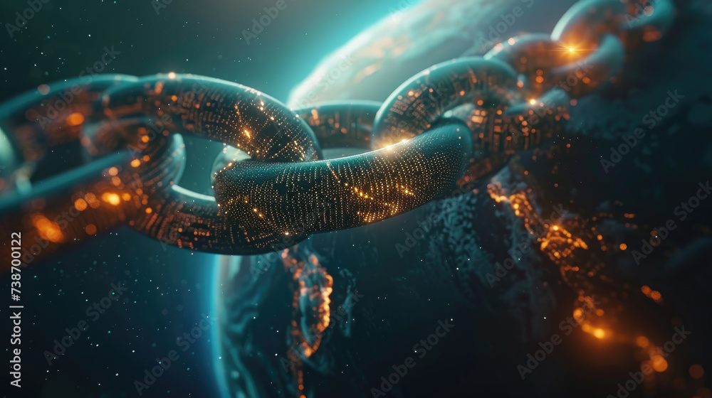 In a visually captivating representation of blockchain technology ...