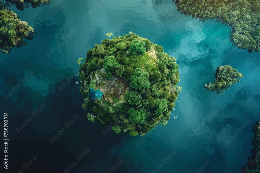 Green forest with the Earth global planet that tree growing from inside ...