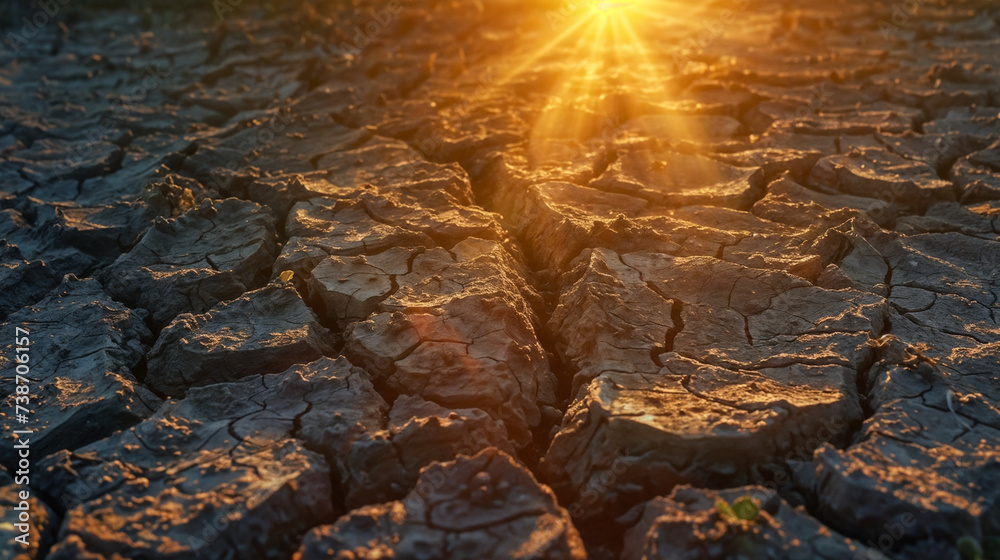 Sunset or Sunrise Over a Parched, Cracked Landscape Indicating Drought ...
