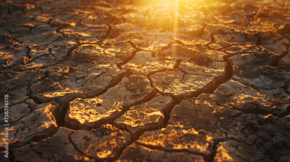 Sunset or Sunrise Over a Parched, Cracked Landscape Indicating Drought ...