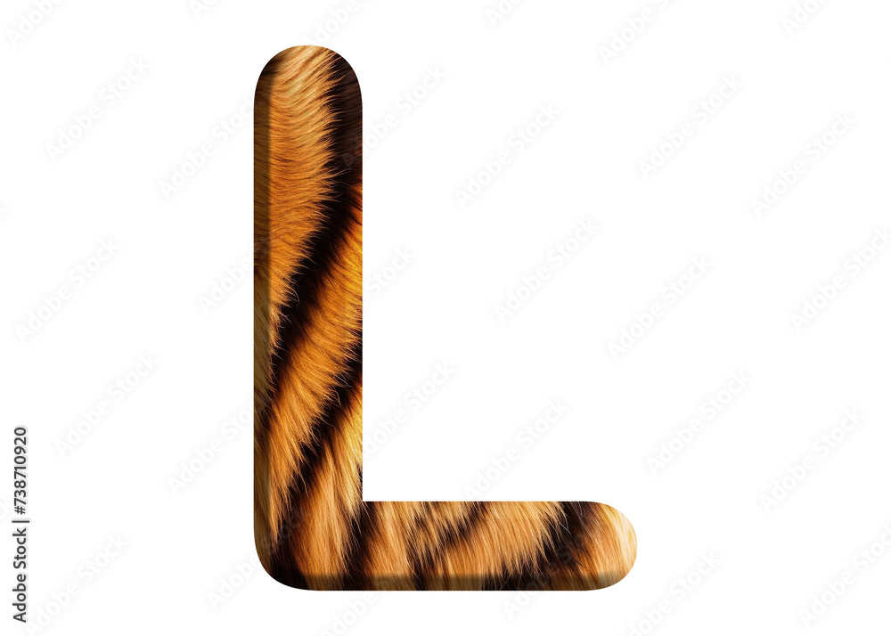 ภาพประกอบสต็อก Letter L shape made of tiger fur or tiger skin, isolated ...