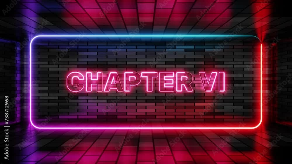 Neon sign chapter six in speech bubble frame on brick wall background ...