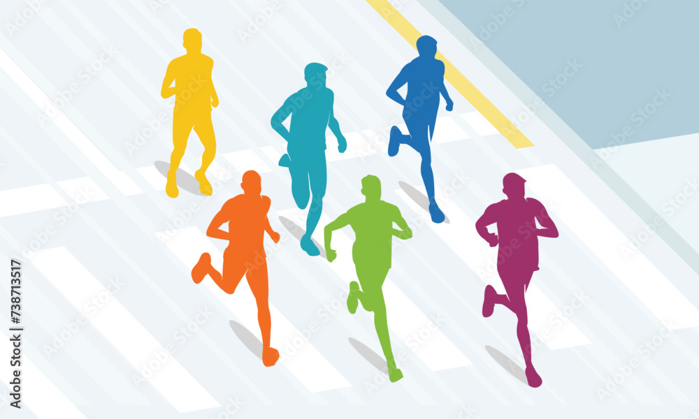 Great elegant vector editable birdeye view of marathon runners design ...