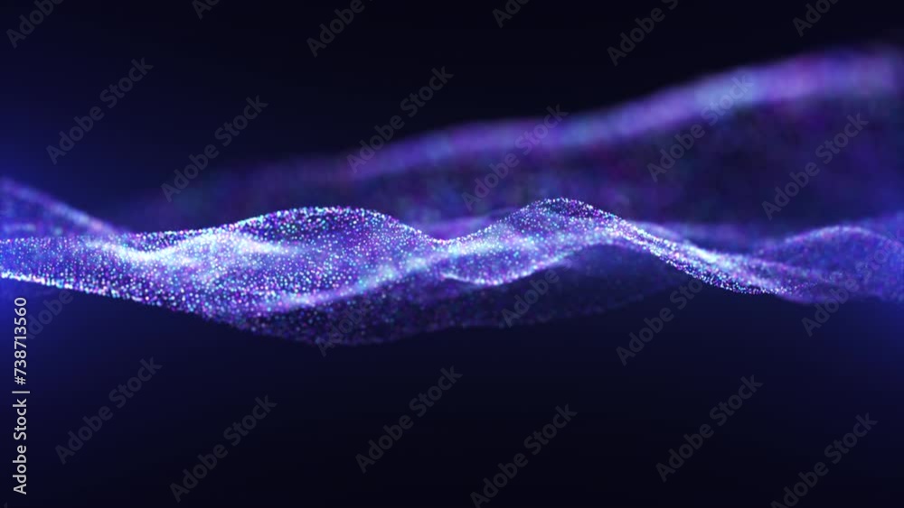 Abstract digital waves with light reflections on dark background. Multicolor cinematic intro ...