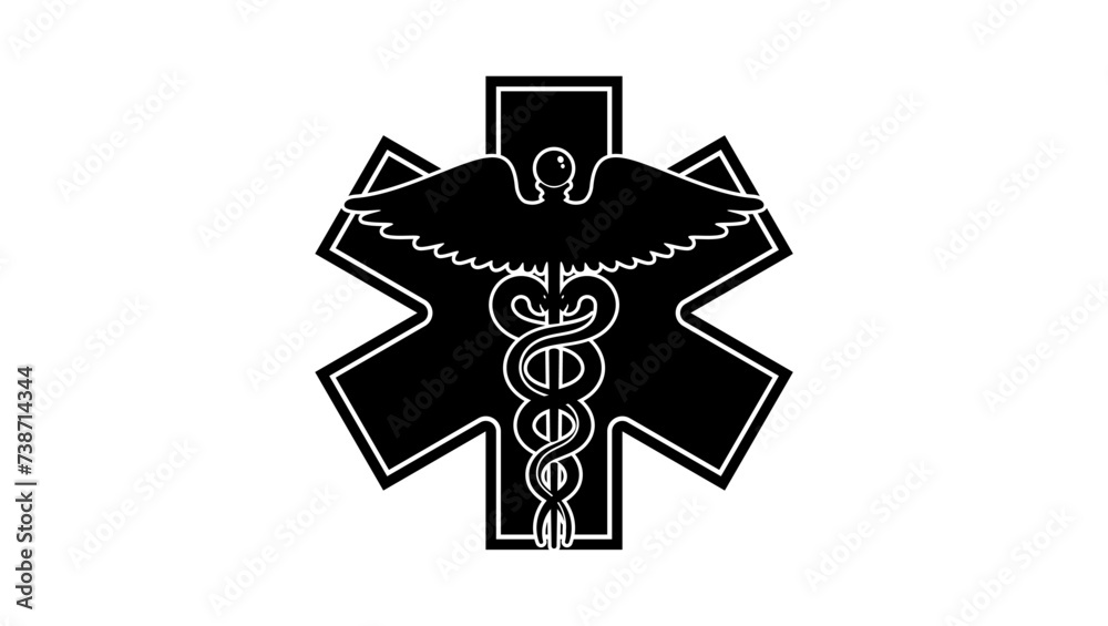 EMT Health Care Caduceus Medical Symbol, black isolated silhouette ...