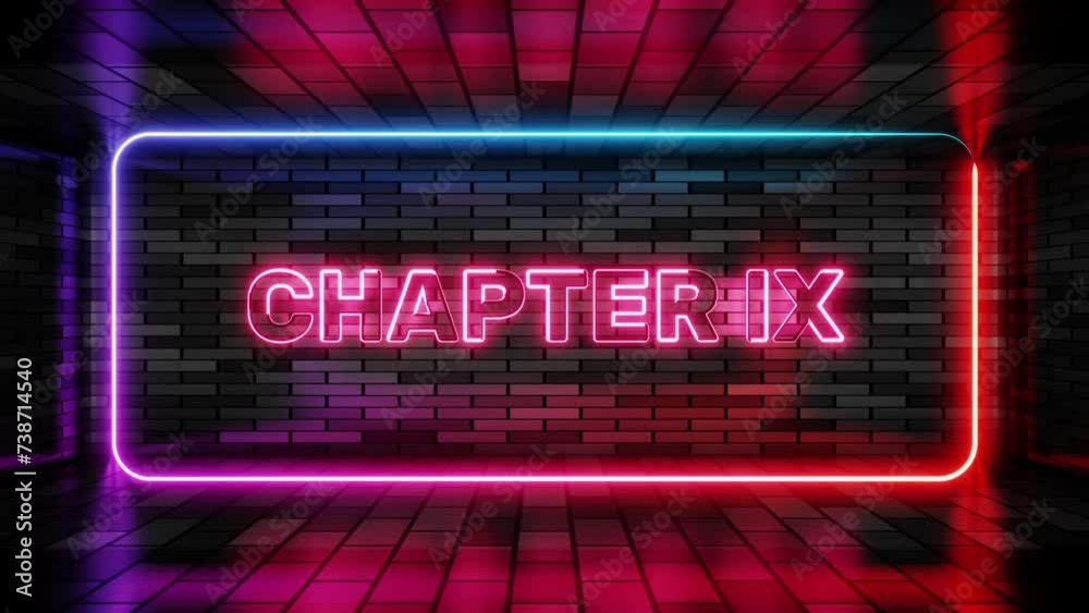 Neon sign chapter nine in speech bubble frame on brick wall background ...
