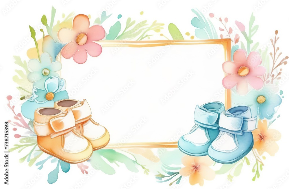 Baby born frame with draw flowers, bow, baby bottle and booties ...