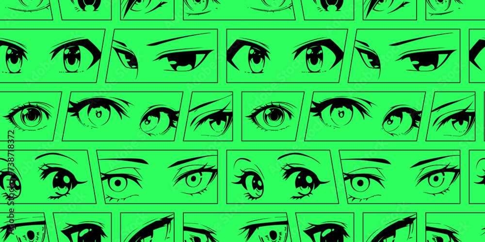 Japanese anime eye seamless pattern illustration. Manga cartoon ...