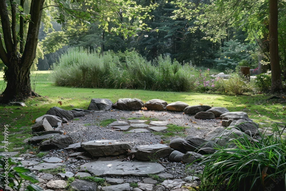 Stone Circle in a Tranquil Forest Clearing. A circular arrangement of ...