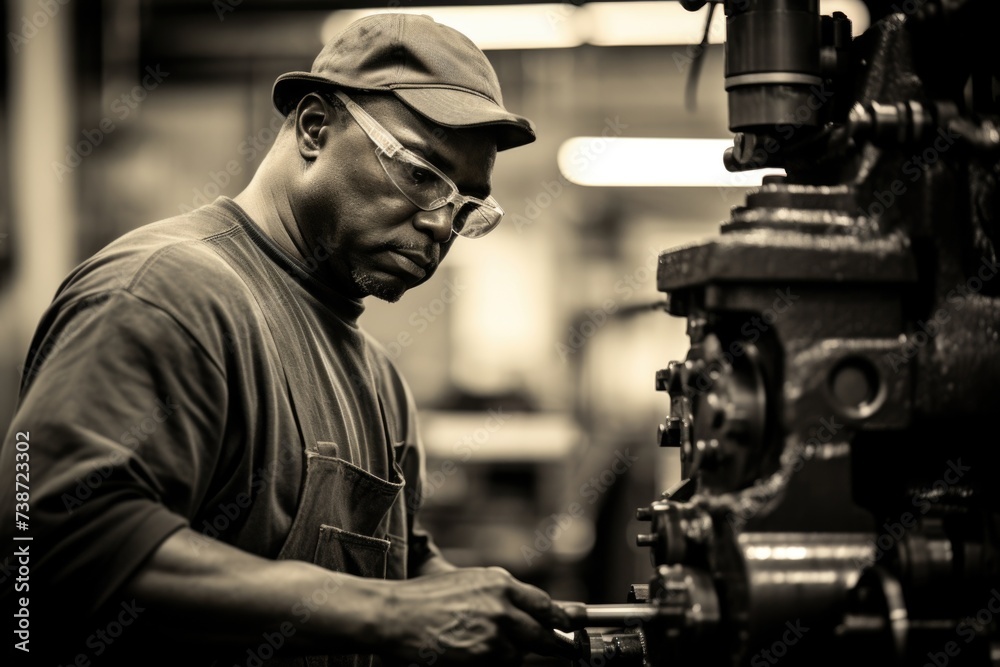 Clad in work attire, a man exhibits proficiency and commitment as she ...