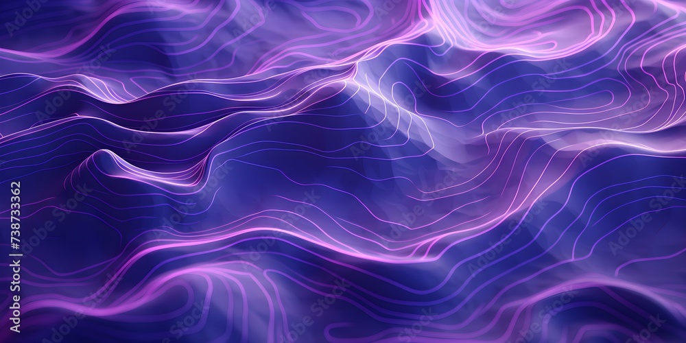 Abstract topographic map with purple contour lines and trail paths ...