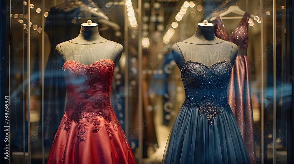 Elegant luxury women's dress on a mannequin in window display in ...