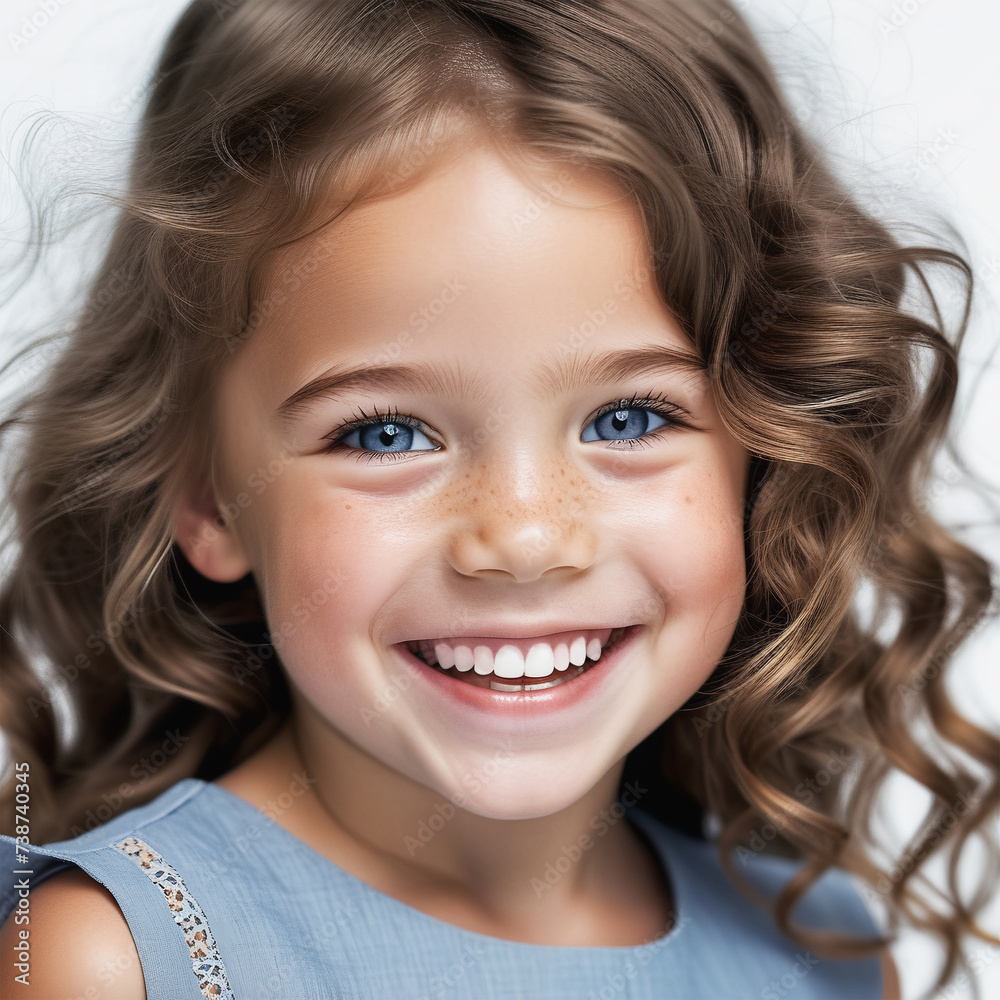 Portrait of cute little model girl looking at camera. Closeup portrait ...
