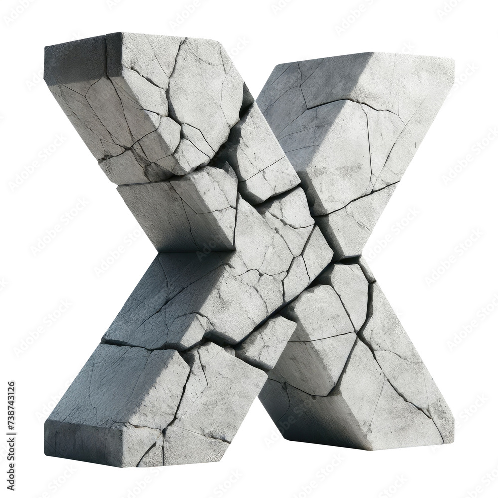 Letter X. Cracked apocalyptic letter. 3D concrete old cracked alphabet ...