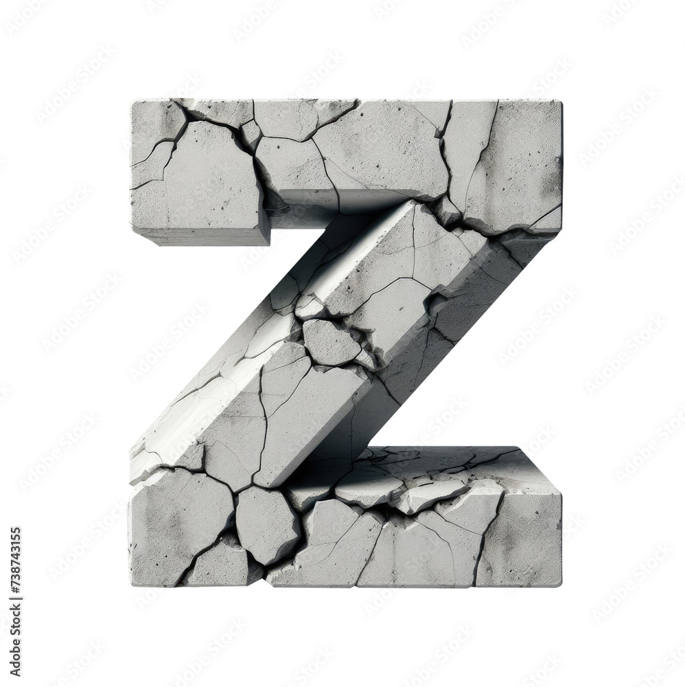 Letter Z. Cracked apocalyptic letter. 3D concrete old cracked alphabet ...