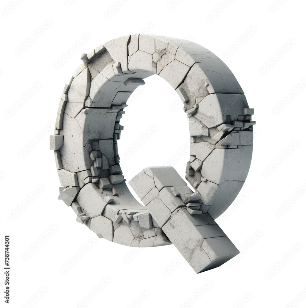 Letter Q. Cracked apocalyptic letter. 3D concrete old cracked alphabet ...