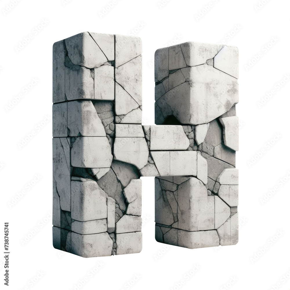 Letter H. Cracked apocalyptic letter. 3D concrete old cracked alphabet ...
