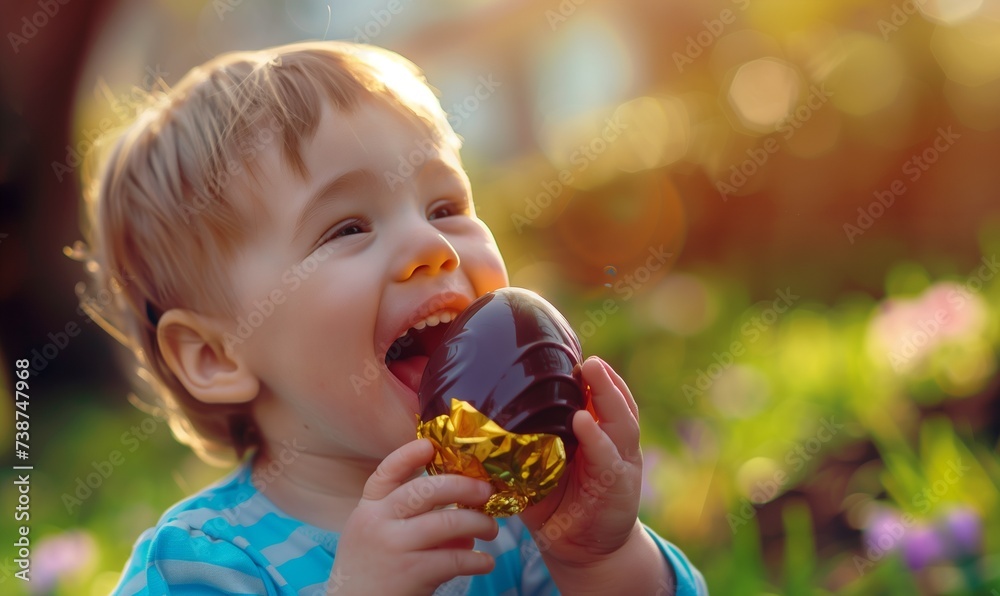 Large smooth chocolate easter egg wrapped in golden aluminium foil for ...