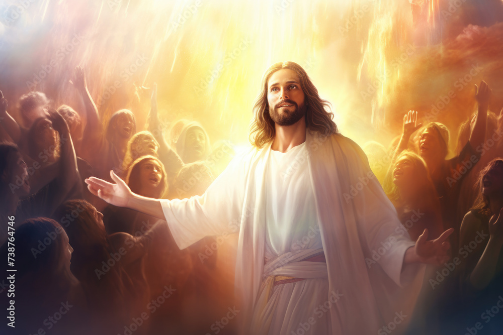 illustration of jesus christ in white clothes and loving peaceful face ...