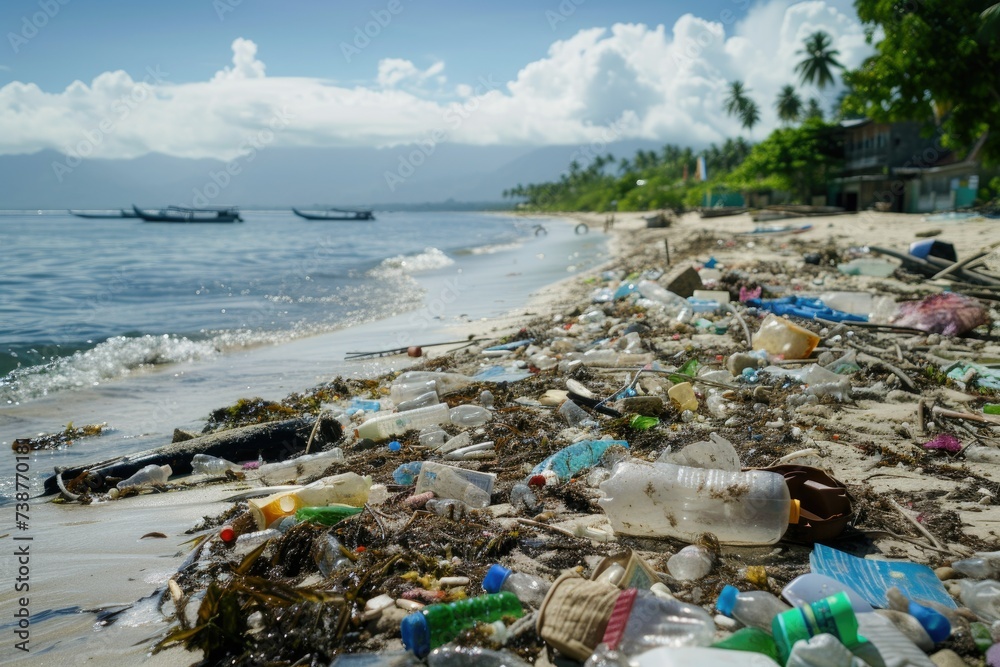 Water pollution from dumping garbage into rivers damages the ecosystem ...