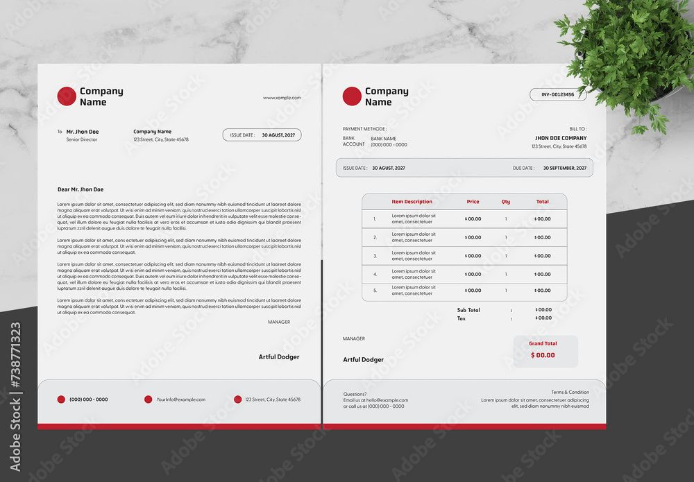 Red and White Business Clean Letterhead Invoice Stock Template | Adobe ...
