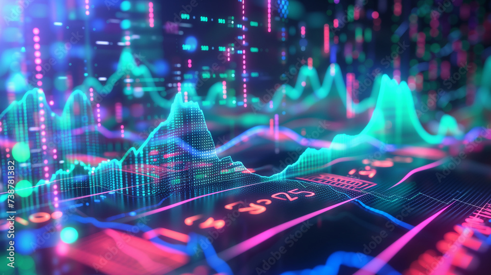 financial analysis data flowing through a futuristic interface, with graphs, charts, and ...