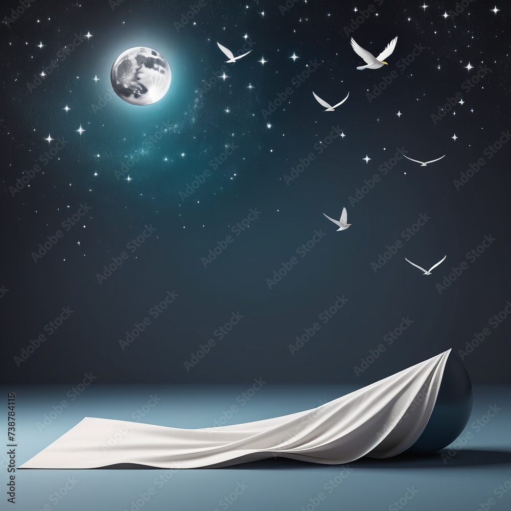 paper airplane flying with a white moon in the starry sky paper ...