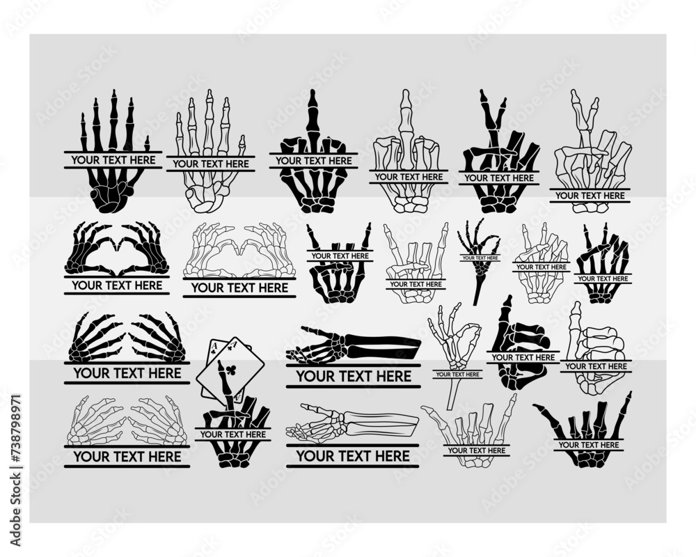 Skeleton Hands SVG, Skeleton Hands Split Monogram, Middle Finger, Rack ...