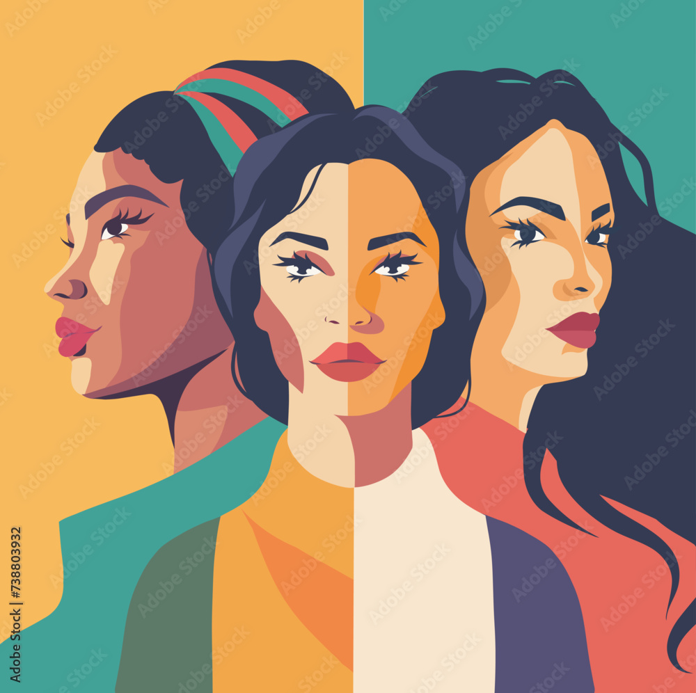 Vector flat banner for International Women's Day, women of different ...