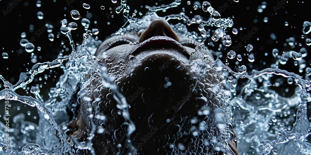 A person splashing water on their face, with water droplets frozen in ...