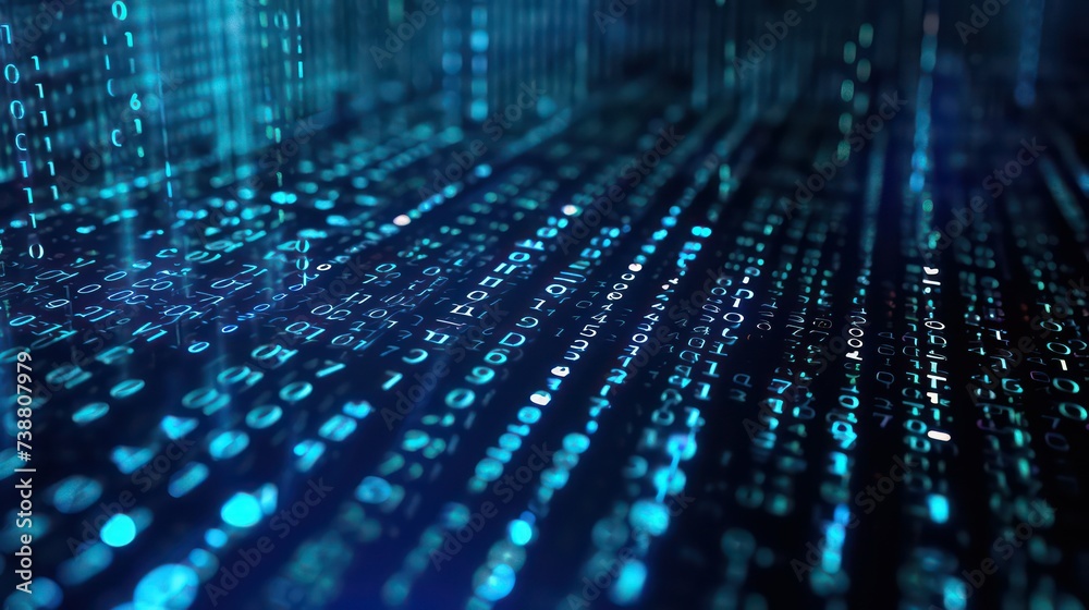 Binary code matrix background with lines of code and digital elements ...