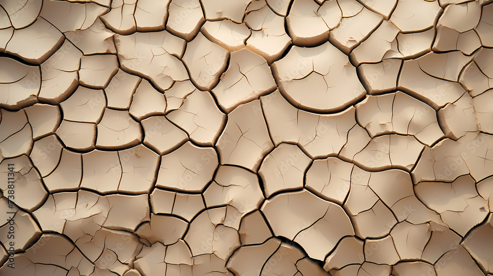 Ground cracking background, cracked land riddled with holes caused by ...