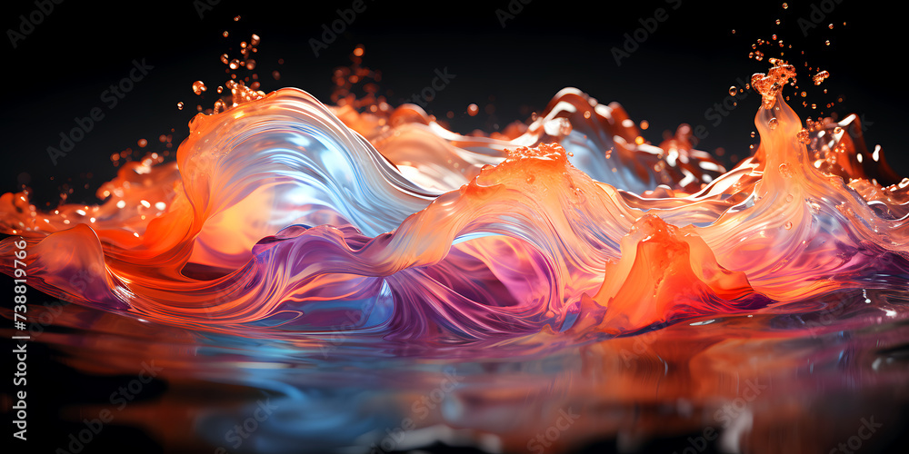 An abstract depiction of two water waves, one fiery and one icy ...