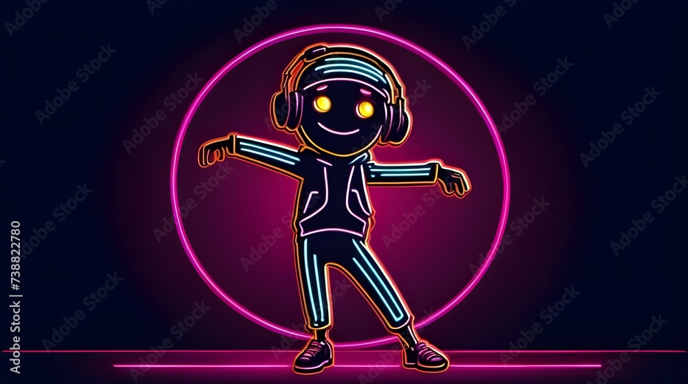 Funny neon boy dance on neon background. Stickman character doing a hip ...