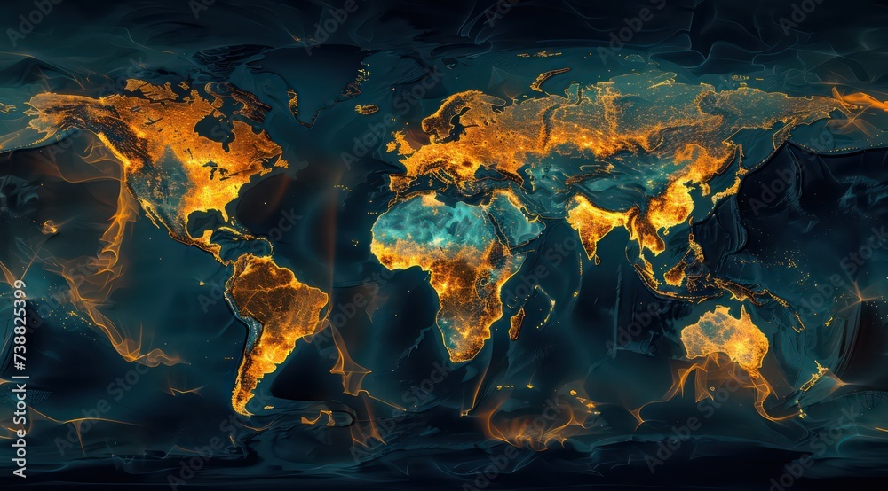 world map of network coverage and location, in the style of dark ...
