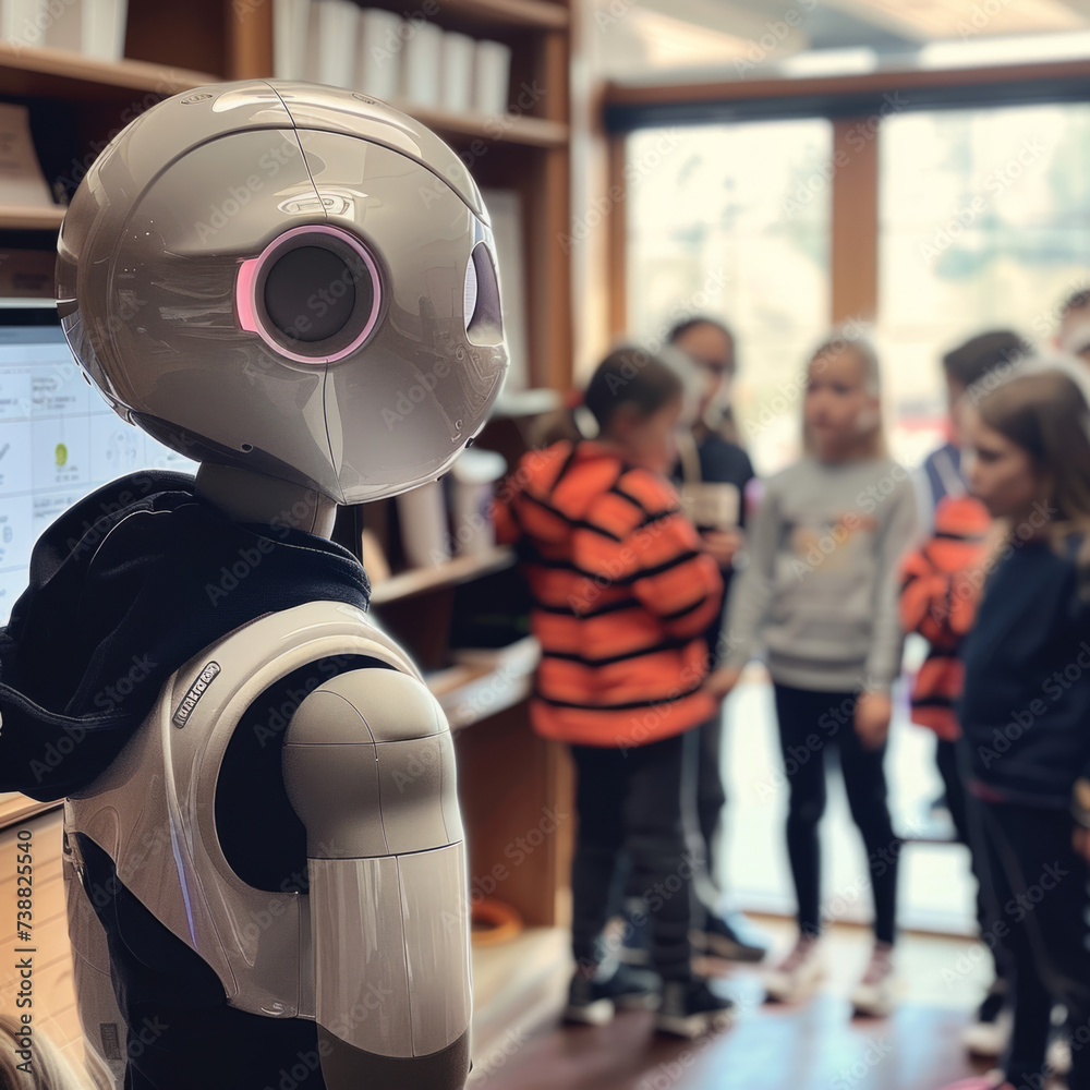 AI Robot Engaging with Students in an American School for Interactive ...